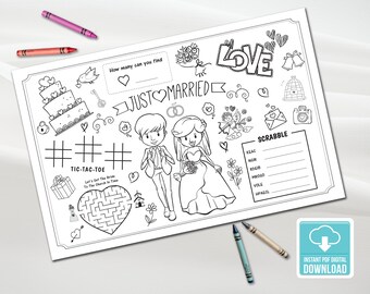 Wedding Activity Placemat for Kids, Coloring Placemat, Wedding Placemat ...