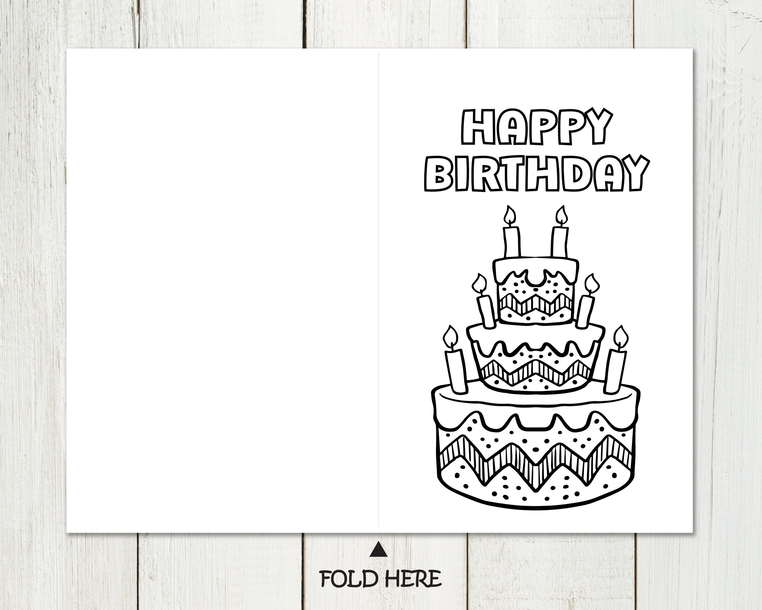 Coloring Birthday Card, Happy Birthday Card, Color Your Own, Birthday ...