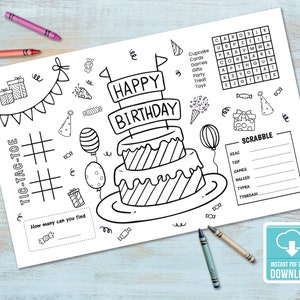 Birthday Activity Placemat for Kids, Coloring Placemat, Birthday ...