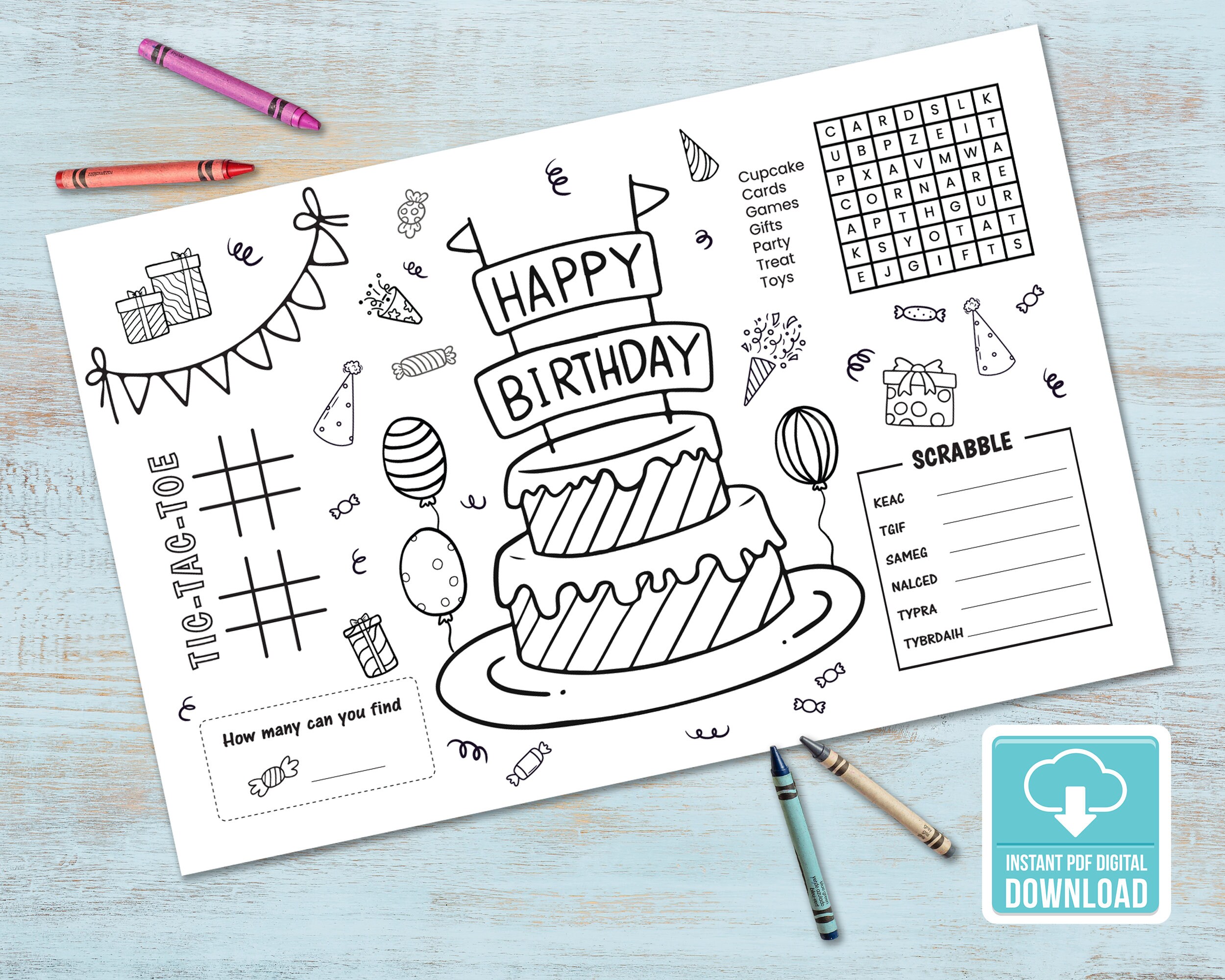 Birthday Activity Placemat for Kids, Coloring Placemat, Birthday ...