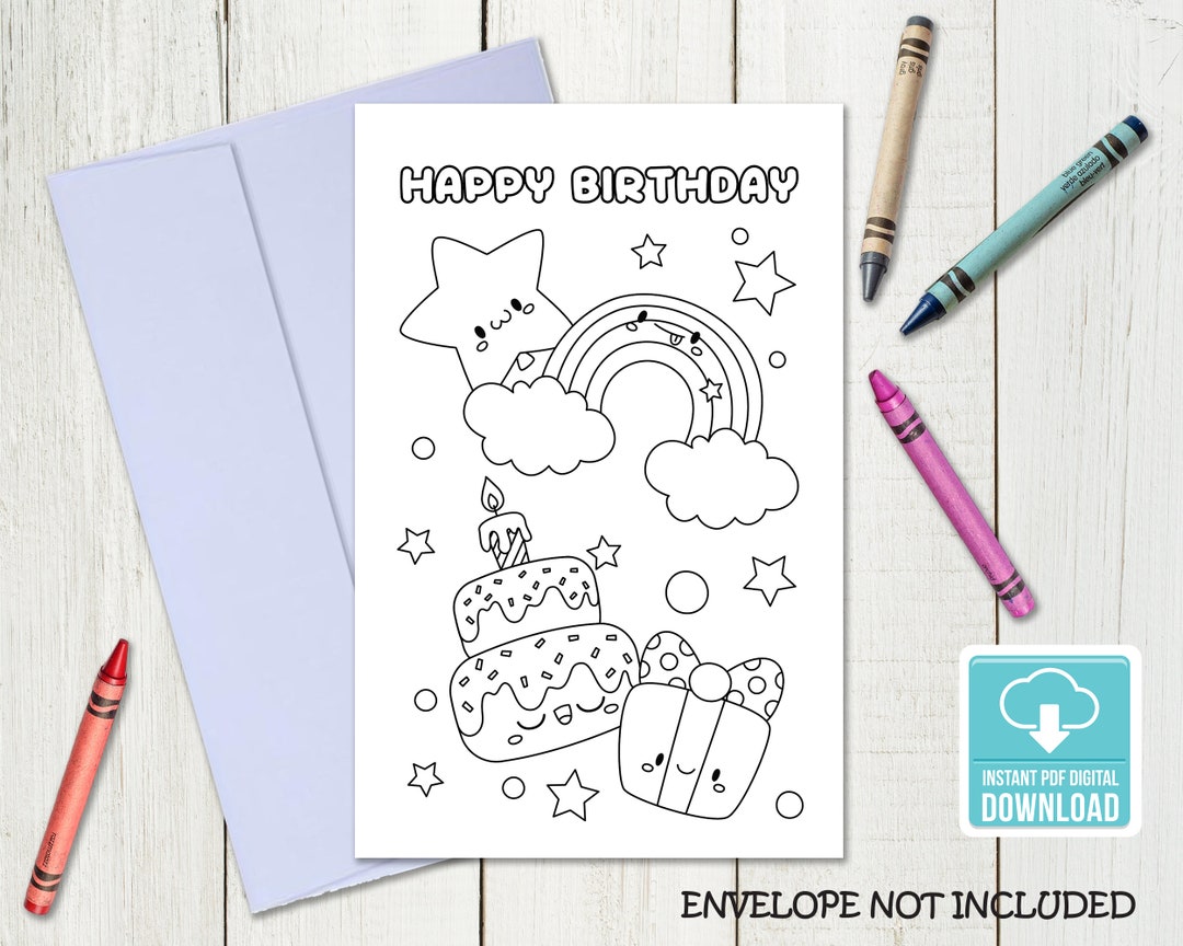 Happy Birthday Card, DIY Birthday Coloring Card, Color Your Own ...