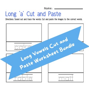 Long Vowels Cut & Paste Printable Worksheets (10 Worksheets) - Etsy