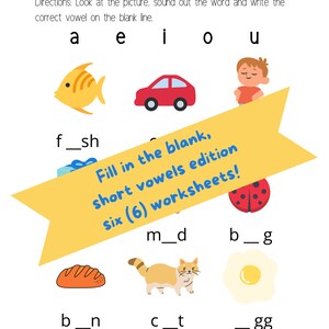 Fill in the Blank Short Vowels Worksheet - Etsy