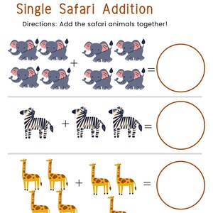 Math Worksheets Single Digit Cute Safari Animal Addition Edition (4 ...