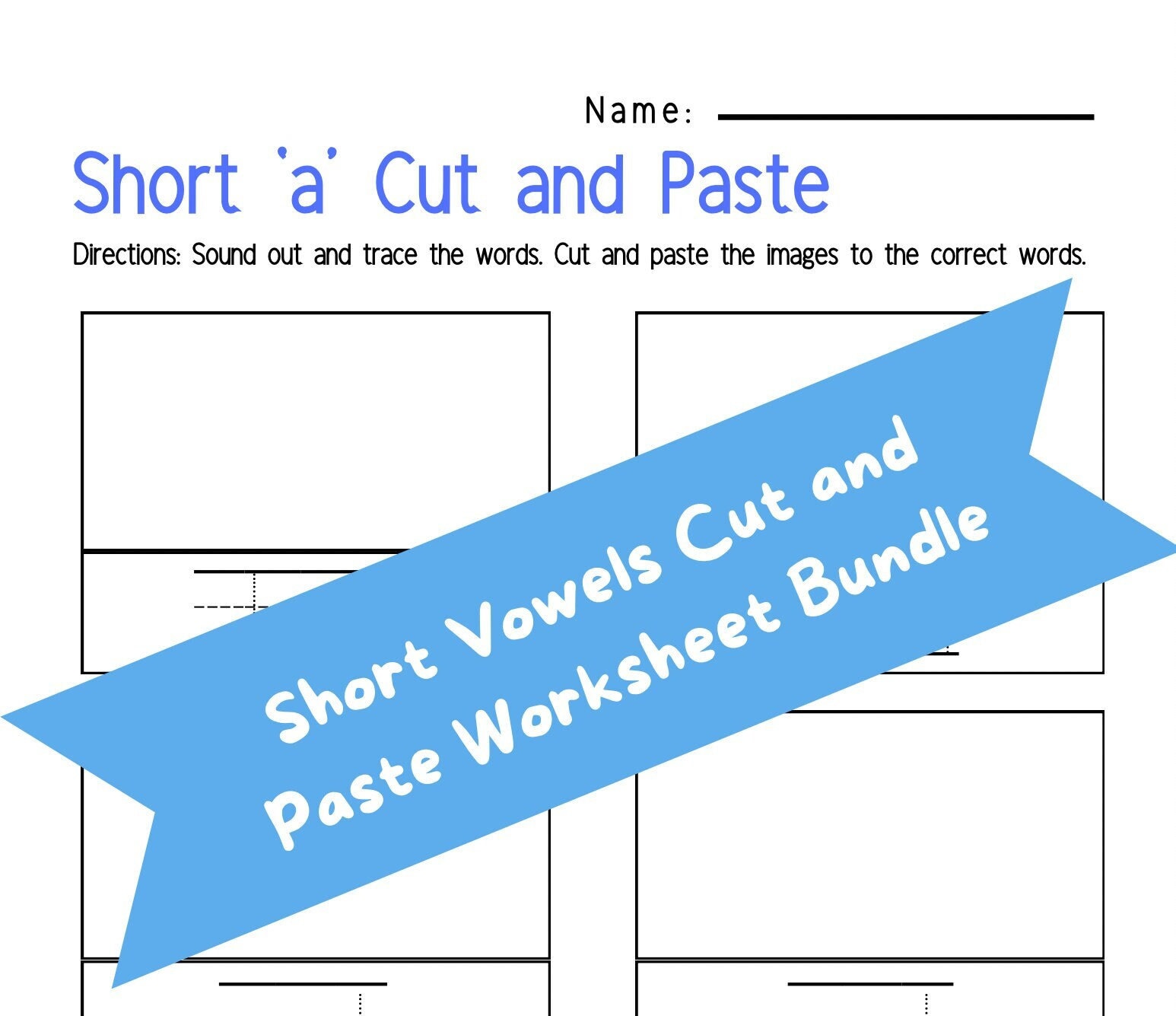Short Vowels Cut and Paste Printable Worksheets (10 Worksheets) - Etsy