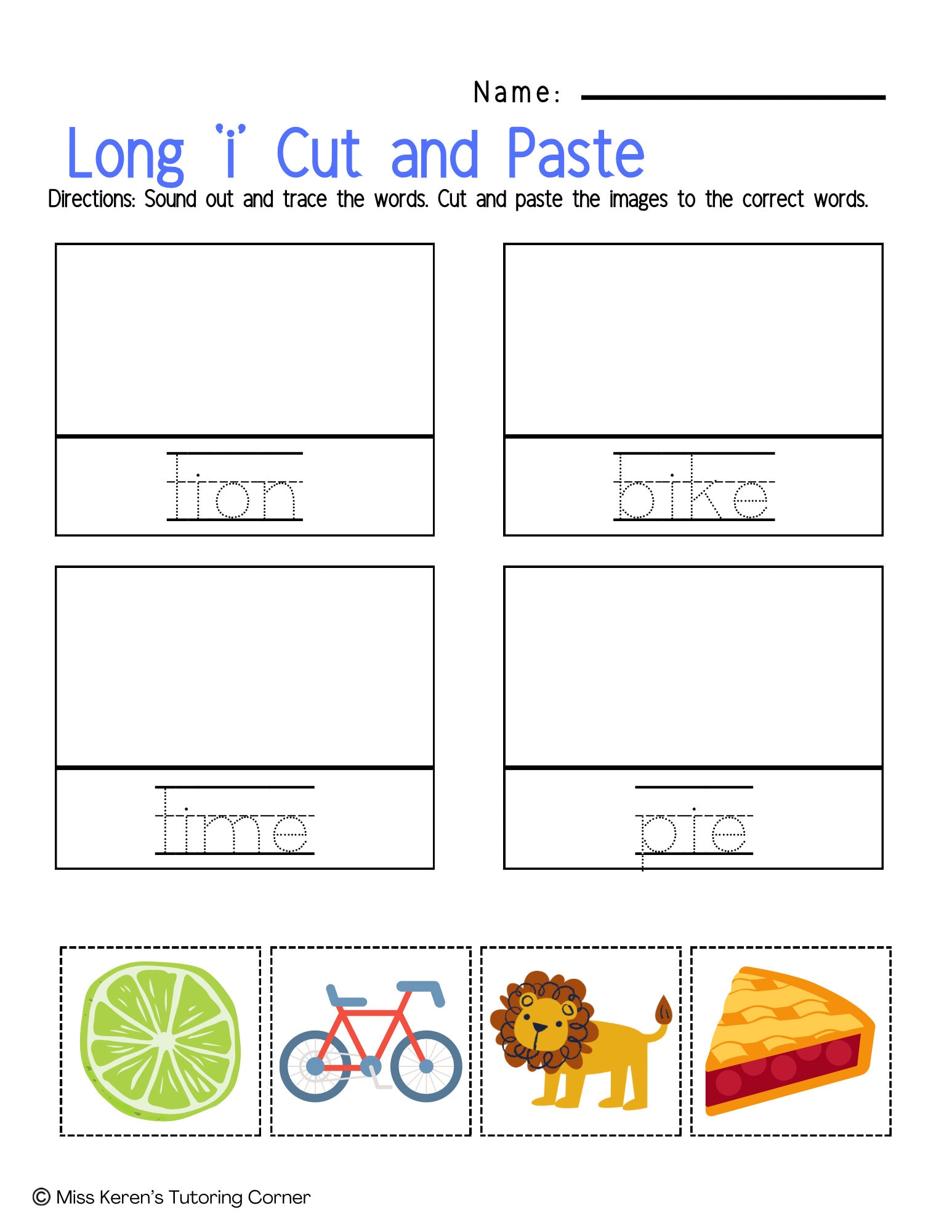 Long Vowels Cut & Paste Printable Worksheets (10 Worksheets) - Etsy