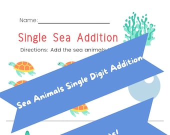 Math Worksheets Single Digit Cute Sea Animals Addition Edition ,animal ...
