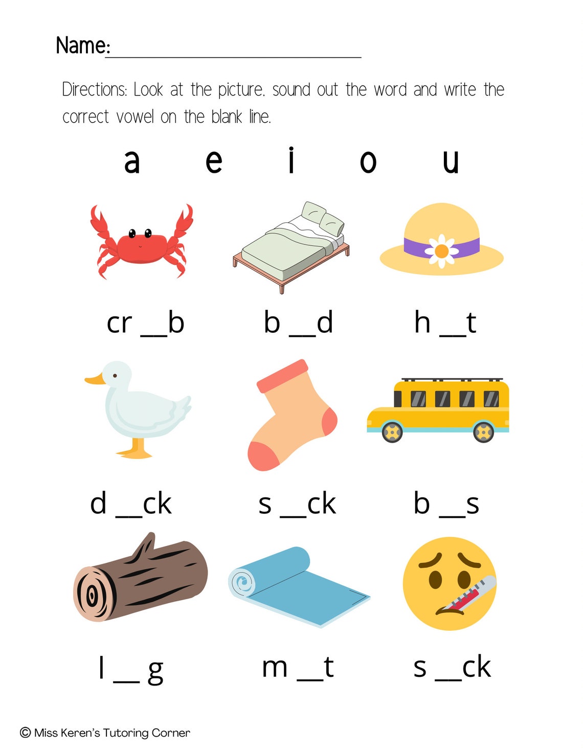 Fill in the Blank Short Vowels Worksheet - Etsy