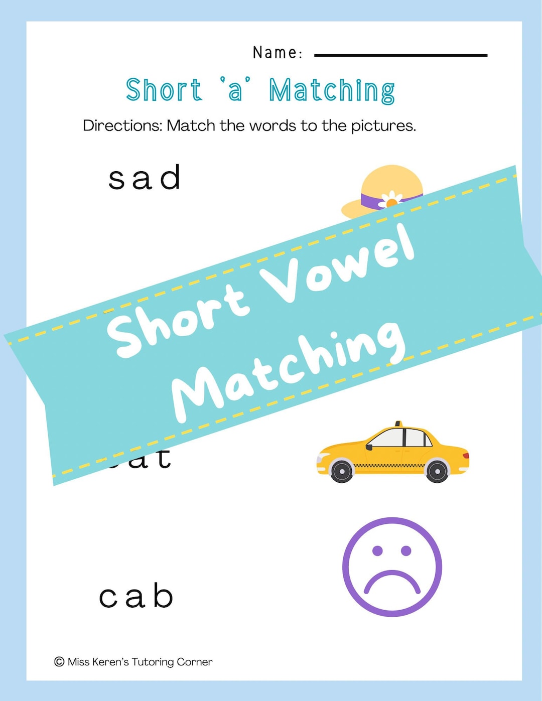 Short Vowels Matching Worksheets (10 Worksheets) - Etsy
