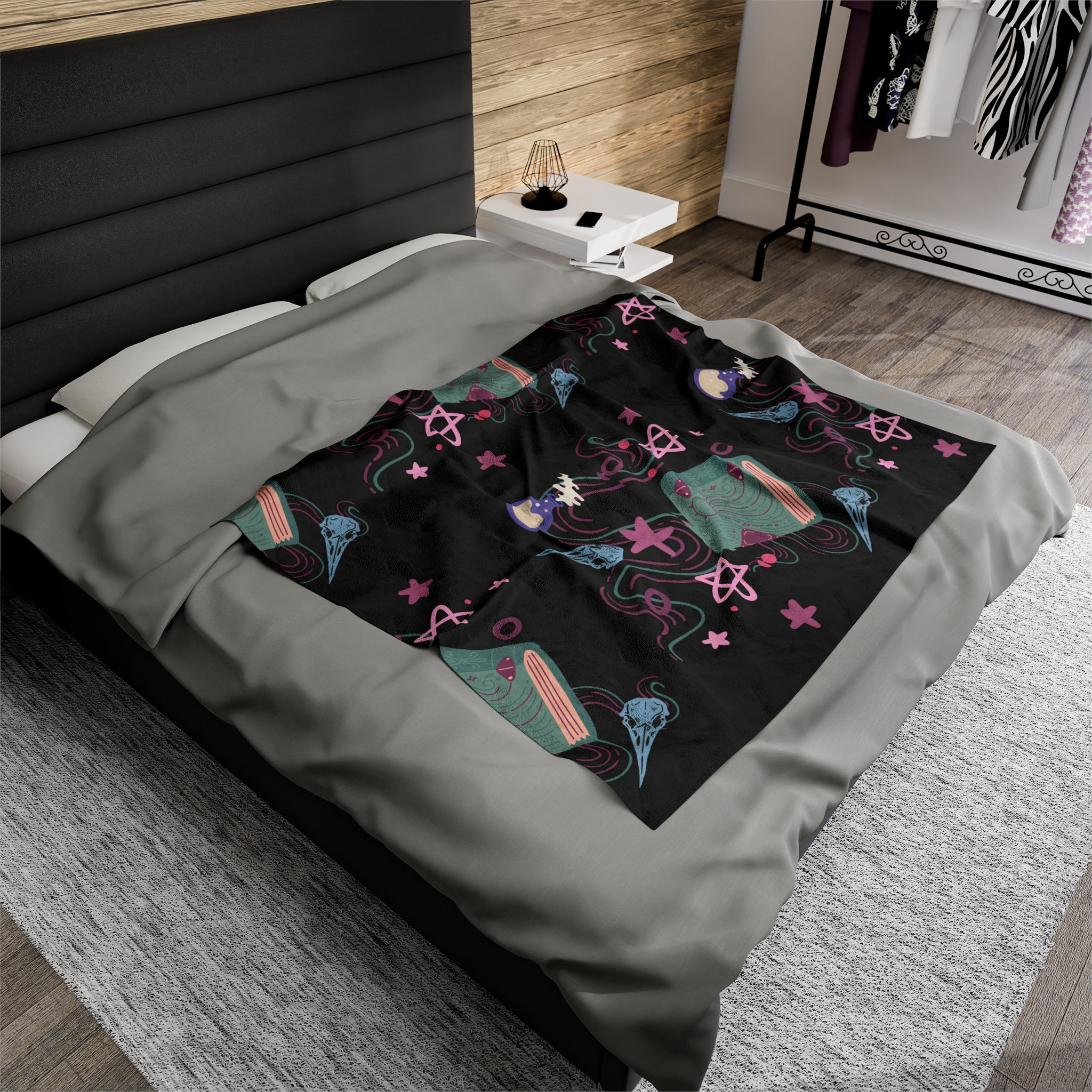 Pastel Goth Witch Plush Blanket Cozy Bedding With Magical Motifs ...