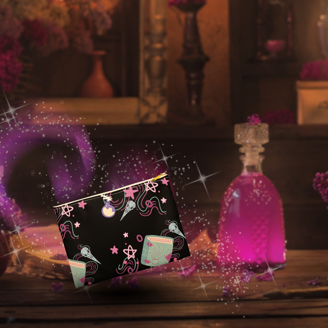 Pastel Goth Witch Motif Cosmetic Bag - Enchanting Black Makeup Pouch ...