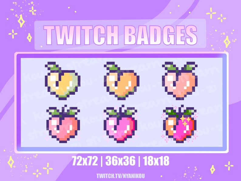Cute Peach Twitch Sub Badges – Kawaii Stream Assets (digital Download ...