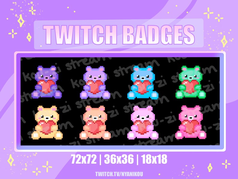Cute Teddy Bear Twitch Sub Badges – Kawaii Stream Assets (digital ...