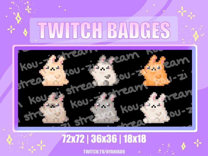 Twitch Sub Badges Bit Badges Emote Cute Bunny Badges Stream Assets ...