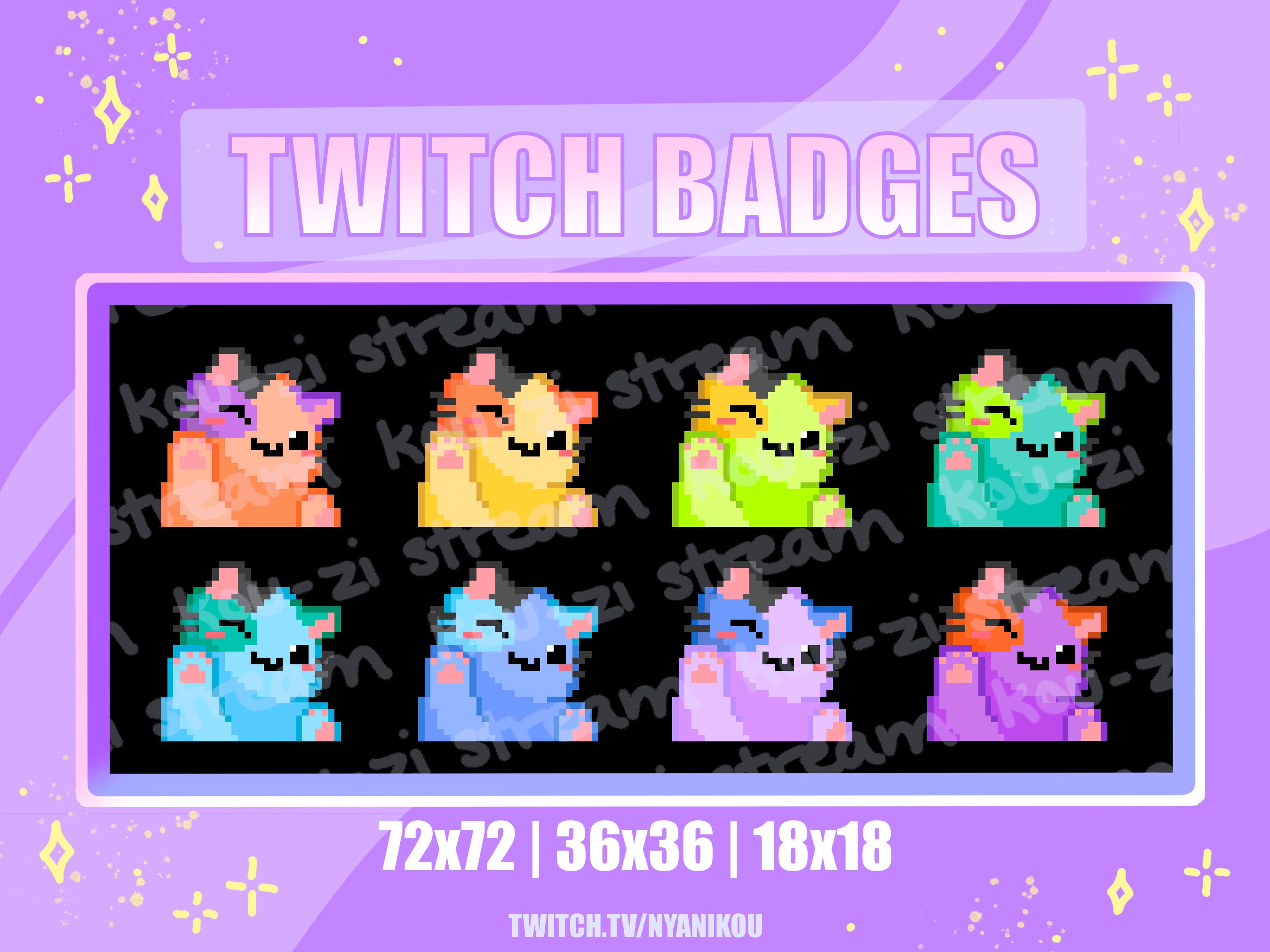Twitch Sub Badges Bit Badges Emote Cat Badges Stream Assets Kawaii Cats ...
