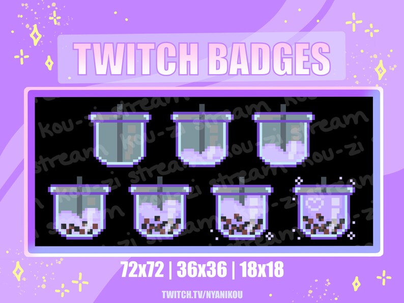 Twitch Sub Badges Bit Badges Emote Cute Taro Boba Milk Tea Badges ...