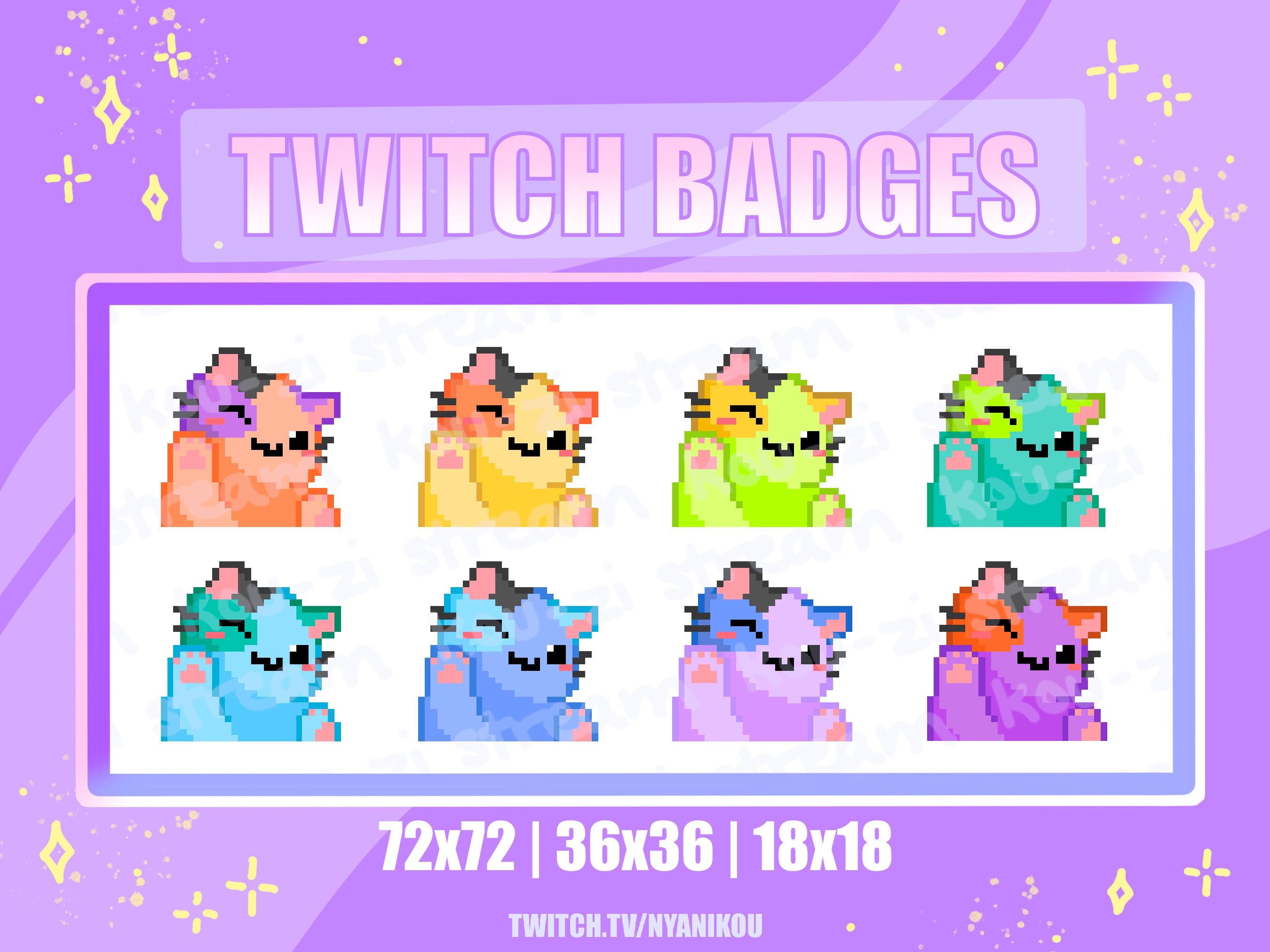 Twitch Sub Badges Bit Badges Emote Cat Badges Stream Assets Kawaii Cats ...