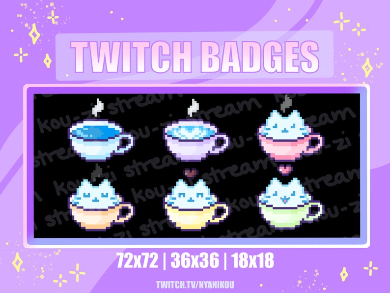 Twitch Sub Badges Bit Badges Emote Cute Cat Blue Badges Stream Assets ...