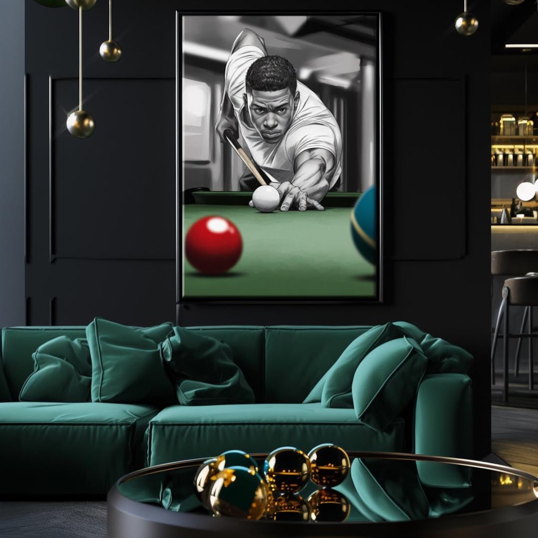 Realistic Billiards Player Pencil Sketch Art: Game Room Decor (digital ...