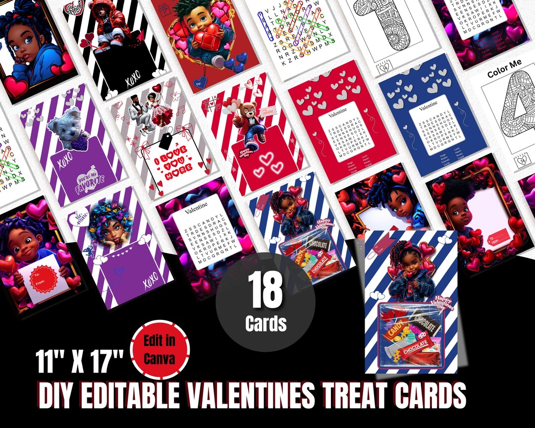Valentine’s Day DIY Cards & Activities Bundle – Editable Canva Template ...