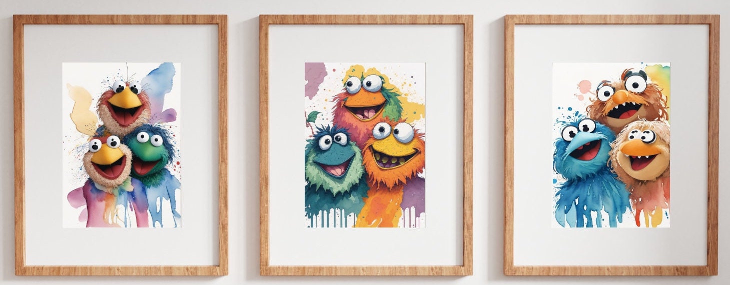 Set of 3 Muppet Prints, Cartoon Prints, Wall Decor, Boy and Girl ...