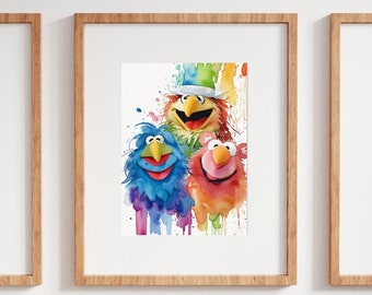 Set of 3 Muppet Prints, Cartoon Prints, Wall Decor, Boy and Girl ...