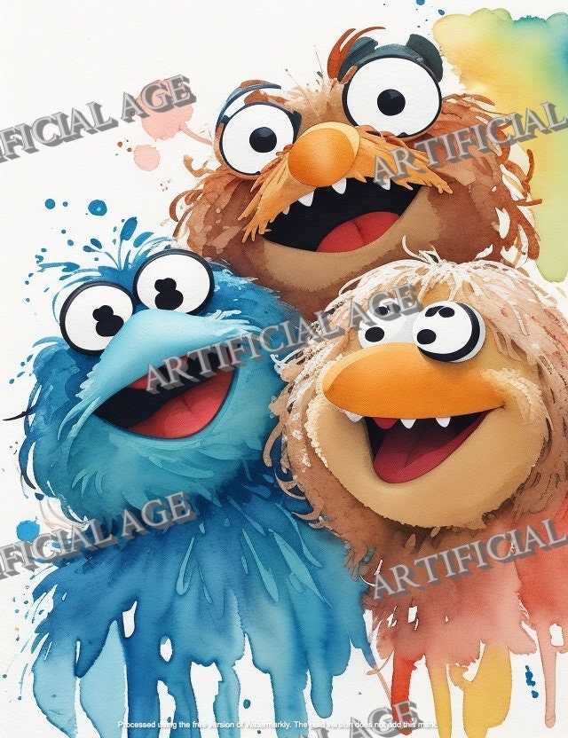 Set of 3 Muppet Prints, Cartoon Prints, Wall Decor, Boy and Girl ...
