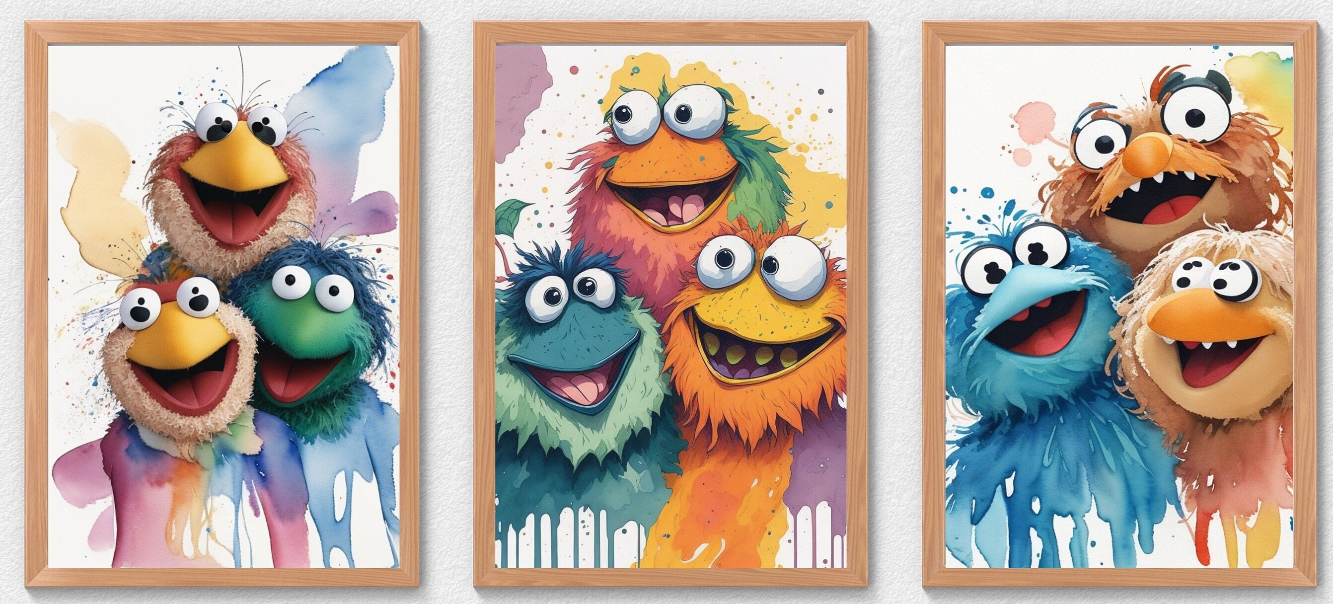 Set of 3 Muppet Prints, Cartoon Prints, Wall Decor, Boy and Girl ...