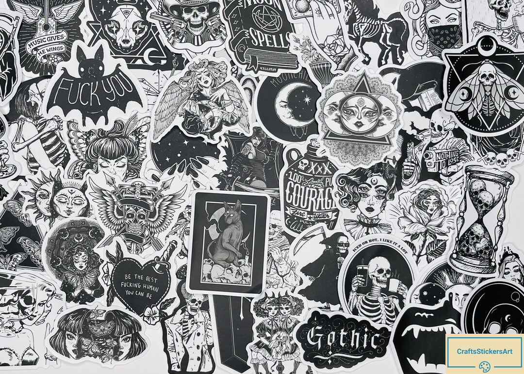 Gothic Black and White Stickers, Vinyl Stickers, 10-50pcs Random Pack ...
