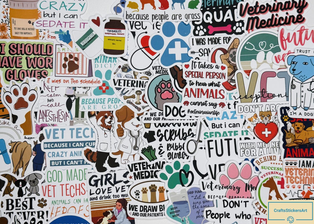Veterinary Stickers Set, Vet Life & Scrubs Humor, Paw Print Decals, Vet ...