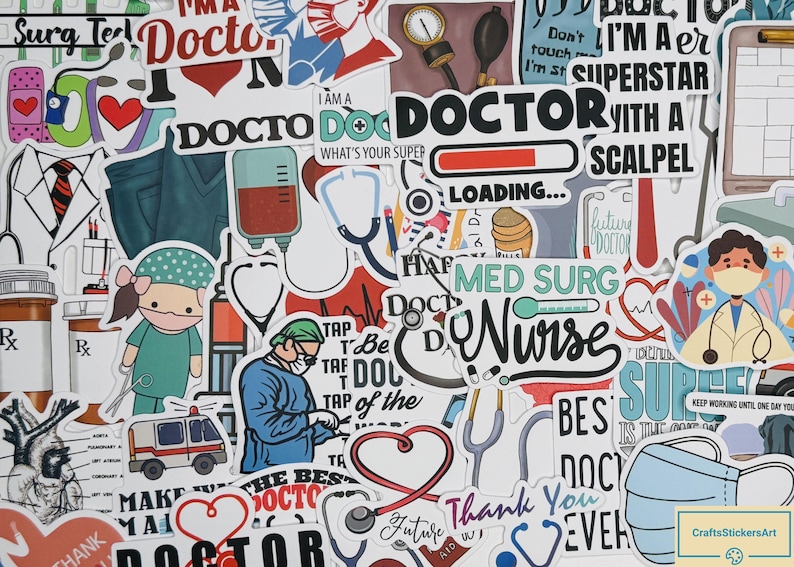 Doctor Nurse Sticker Pack, Medical Vinyl Stickers for Laptop Water ...