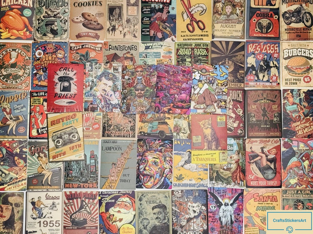 Vintage Poster Stickers Pack – Retro Aesthetic Vinyl Decals ...