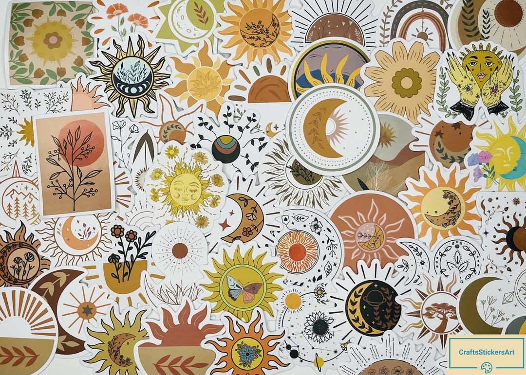 BOHEMIAN Sun or Moon Stickers Pack, Mystery Celestial Sticker Pack ...