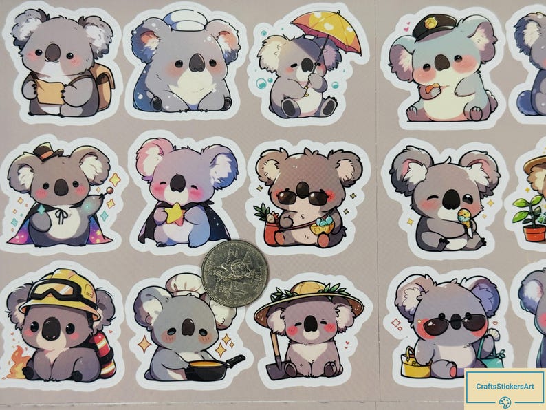 Cute Koala Stickers Pack – Kawaii Cartoon Vinyl Decals – Waterproof for ...