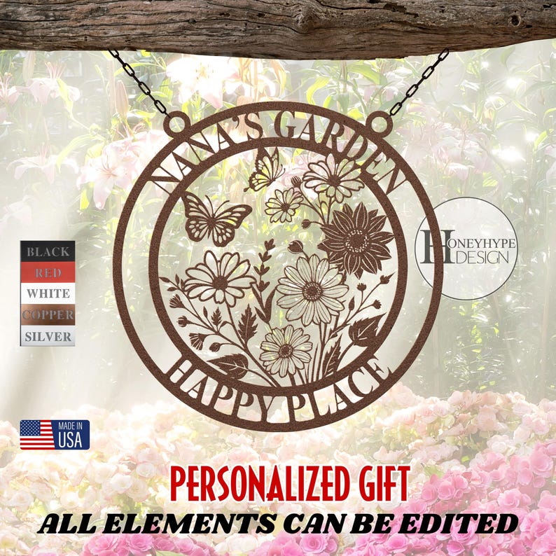 Custom Family Name Metal Garden Sign Personalize Gift Wildflower Yard ...