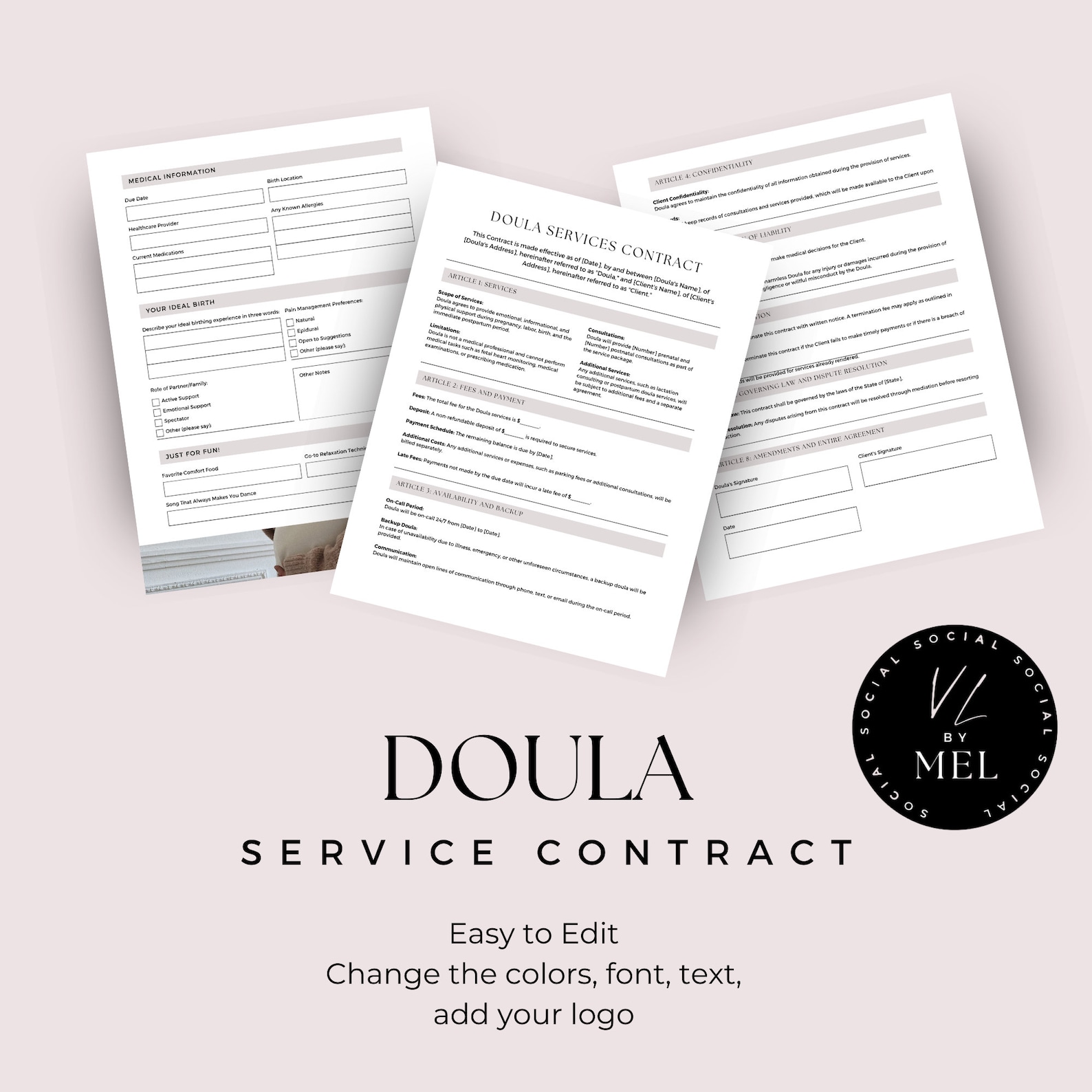 Postpartum Doula Contract, Canva Doula Templates, Editable Doula ...