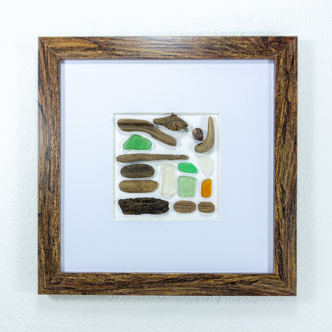 Framed BEACH FINDS COLLAGE "portofino" Driftwood Sea Glass Wall Art ...