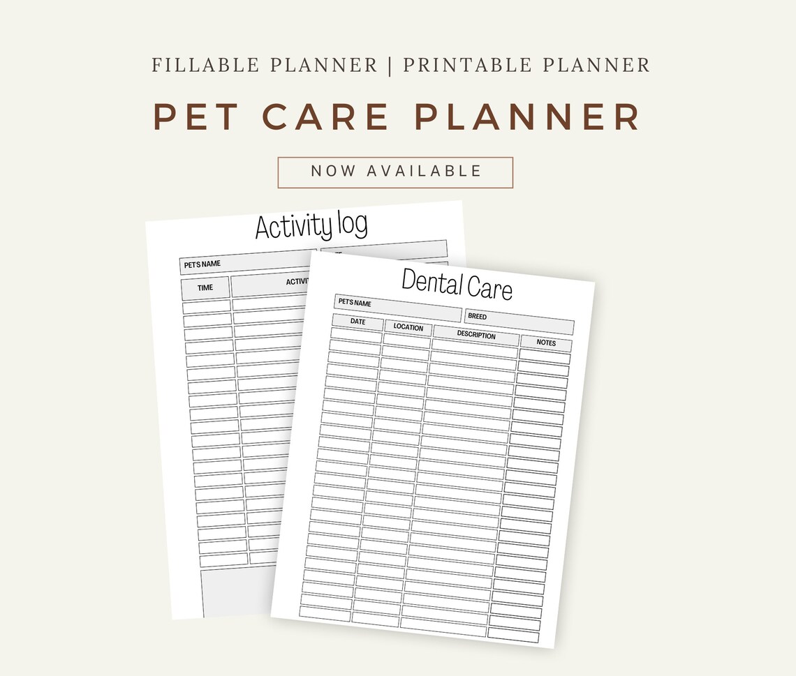 Printable Pet Planner, Fillable Pet Planner, Pet Care Planner, Pet ...