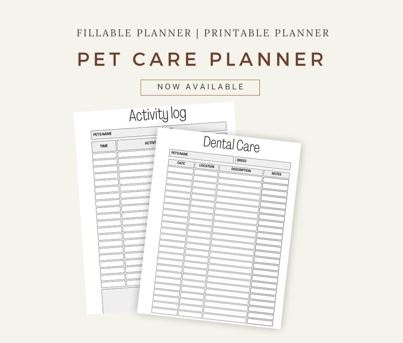 Printable Pet Planner, Fillable Pet Planner, Pet Care Planner, Pet ...