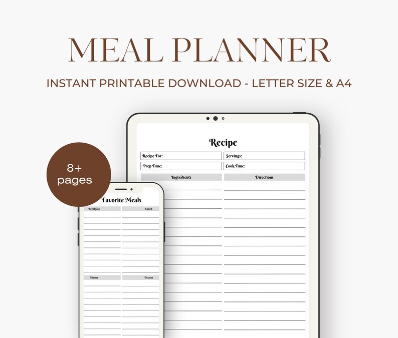 Meal Planner Printable Daily Food Journal Grocery List - Etsy