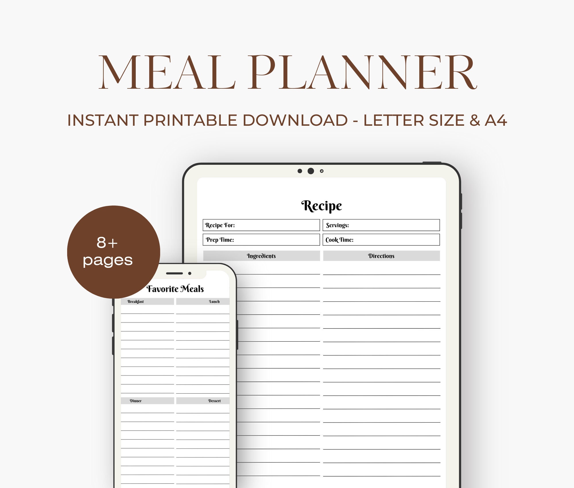 Meal Planner Printable Daily Food Journal, Grocery List, Meal Prep ...