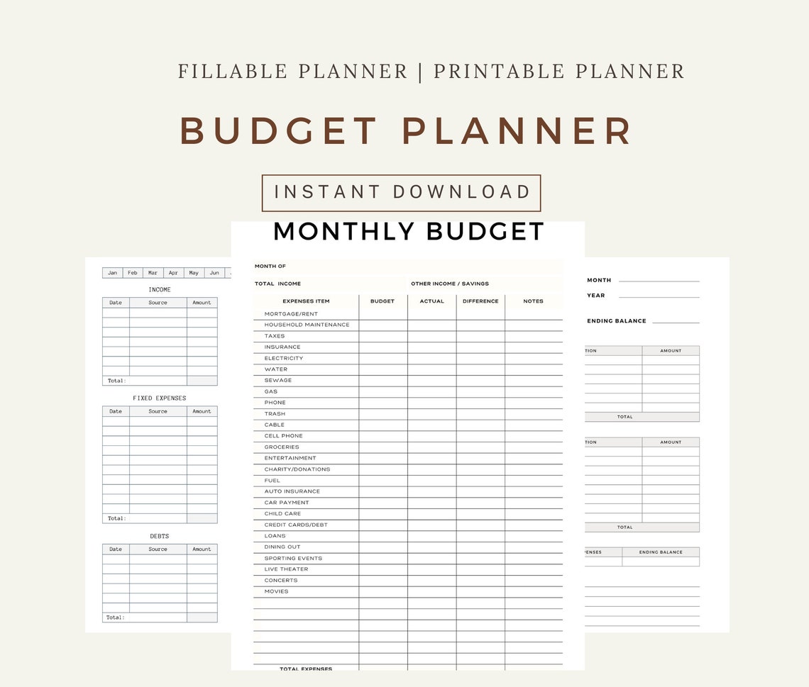 Monthly Budget Planner Printable Financial Journal Monthly Budget Sheet ...