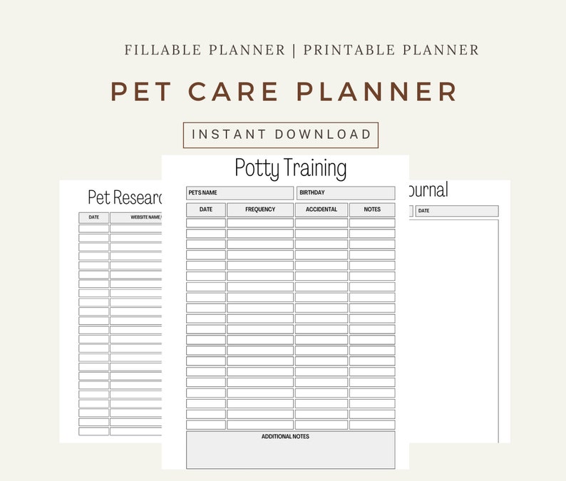 Printable Pet Planner, Fillable Pet Planner, Pet Care Planner, Pet ...