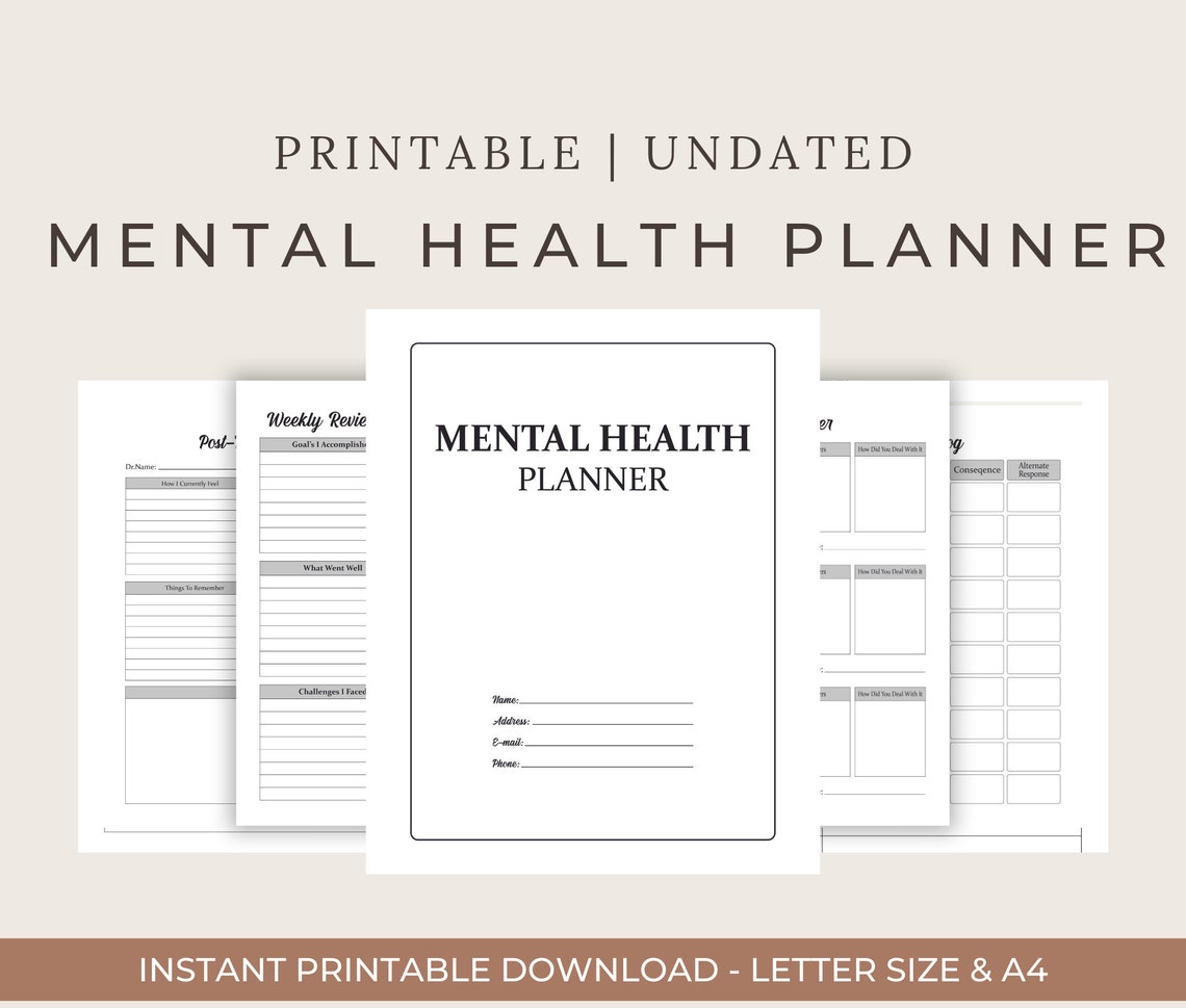 Mental Health Journal, Printable Mental Health Planner, Anxiety Mood ...