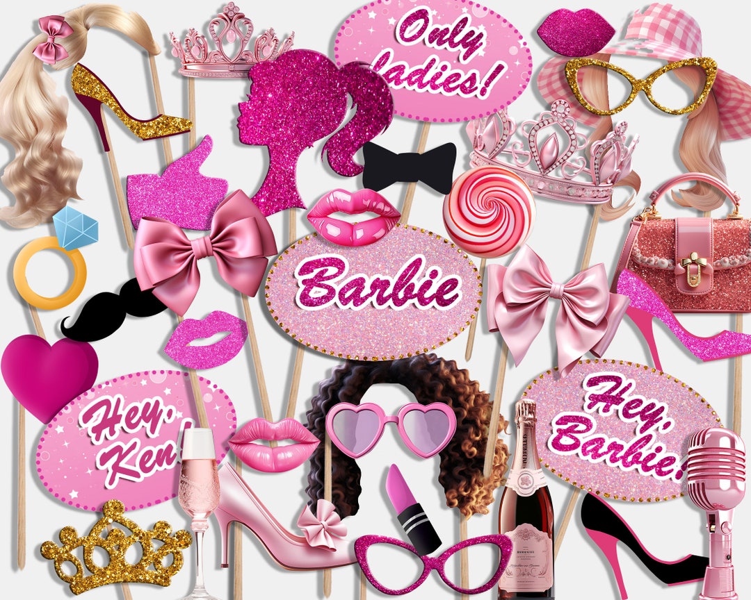 Photo Booth Props Template for Barbie Party Printable Pink - Etsy