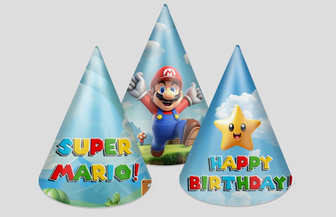Printable Super Mario Party Hats Mario Bros Party Decor - Etsy