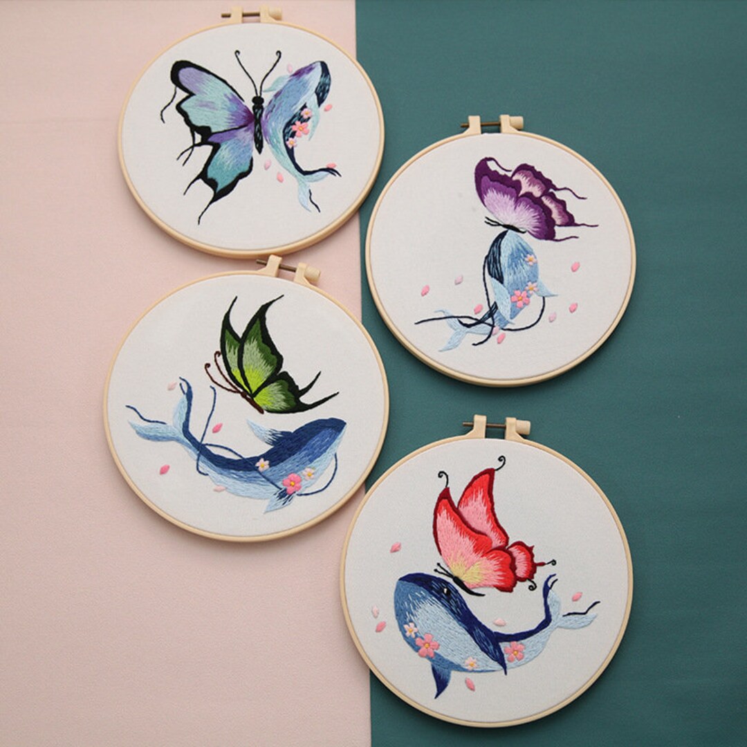 Embroidered Diy Materials Pack Whale With Butterfly Handmade - Etsy