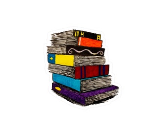 Vinyl Sticker Book Stack // Stack of Books With Reading Glasses. Book ...