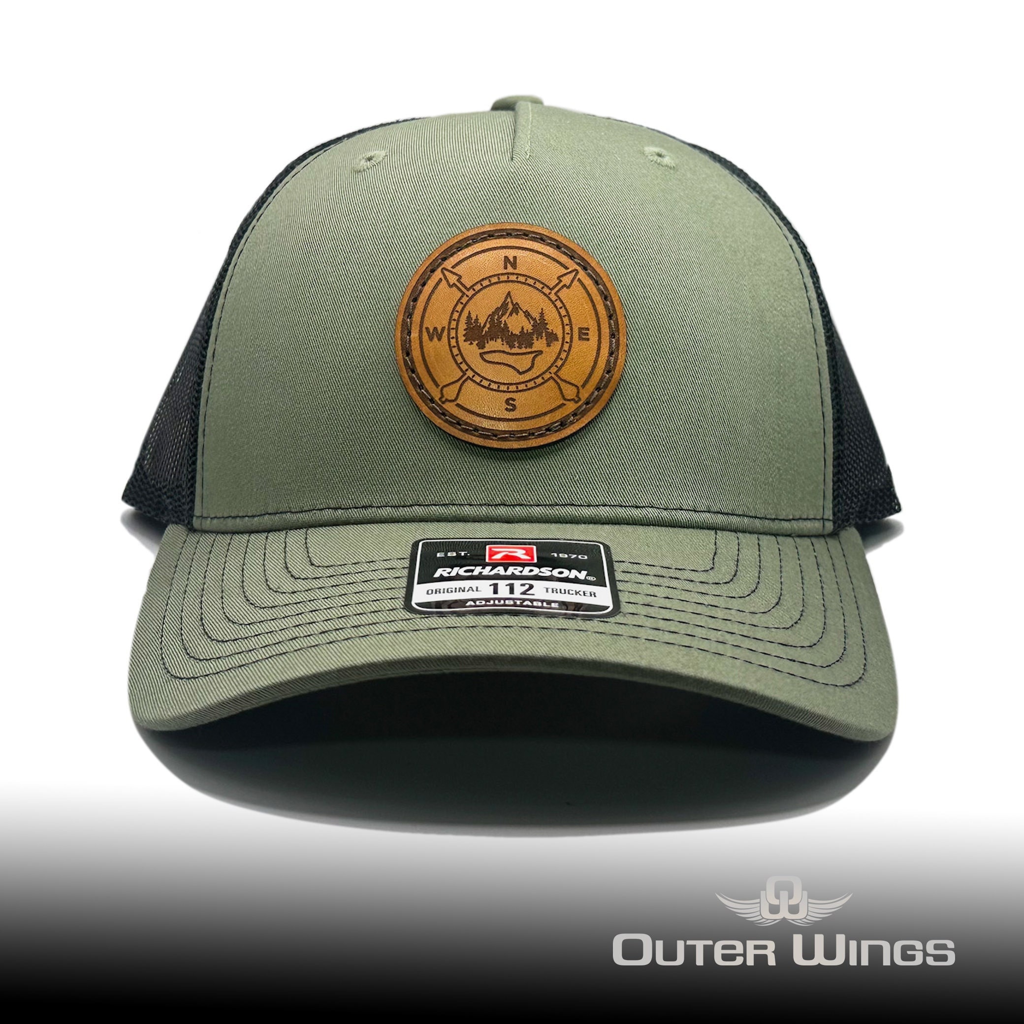 Outdoor Compass Leather Patch Hat Richardson 112 Snapback Laser ...
