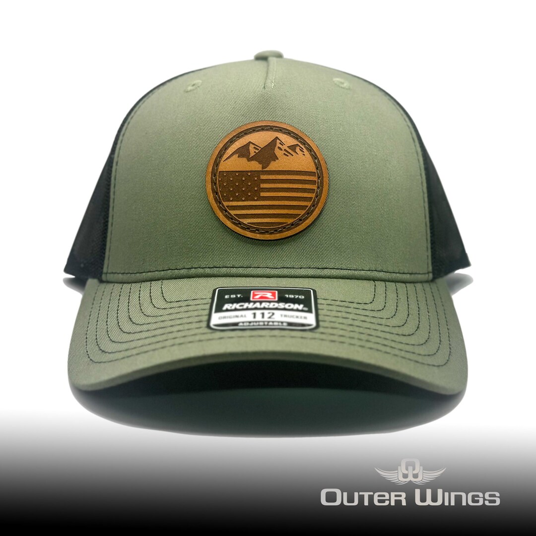 Mountain Flag Leather Patch Hat Richardson 112 FP American Flag and ...